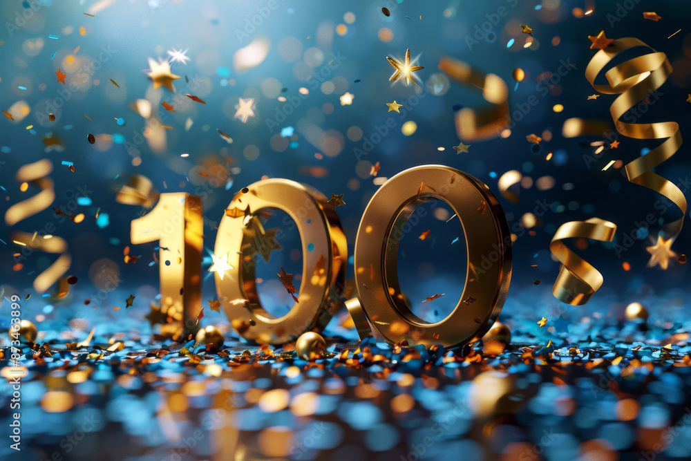 Celebration of 100th anniversary or 100 first subscribers in gold color ...