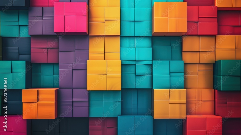 A colorful wall made of blocks in various colors. The blocks are ...