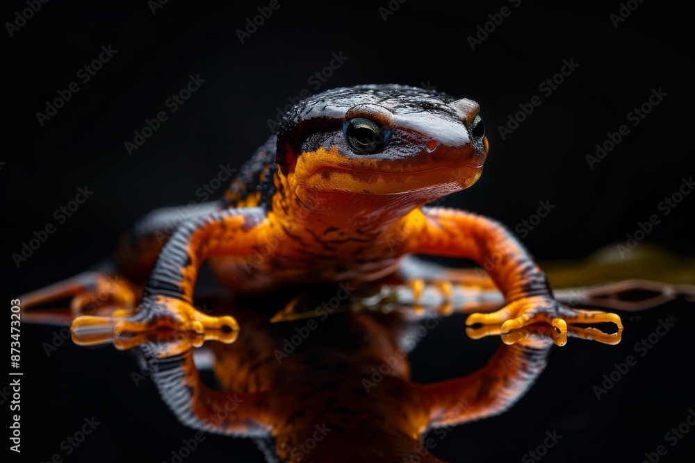 Mystic portrait of Alpine Newt on leave, full body view, isolated on ...