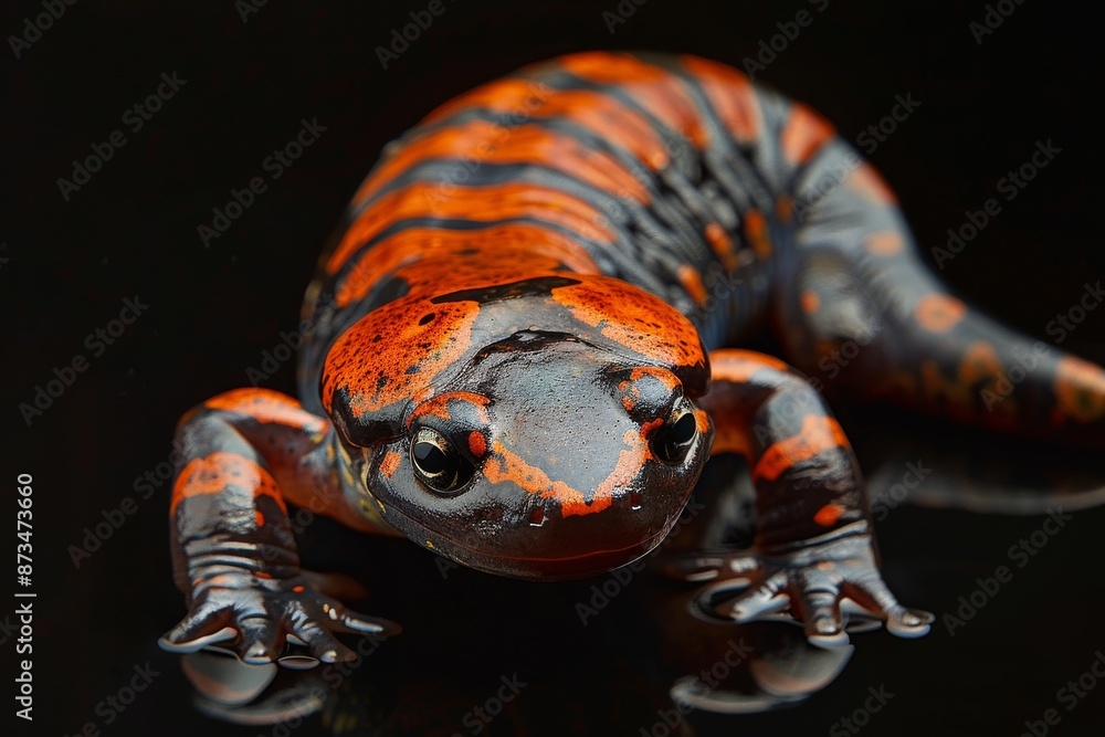 Mystic portrait of Japanese Giant Salamander on leave, full body view ...