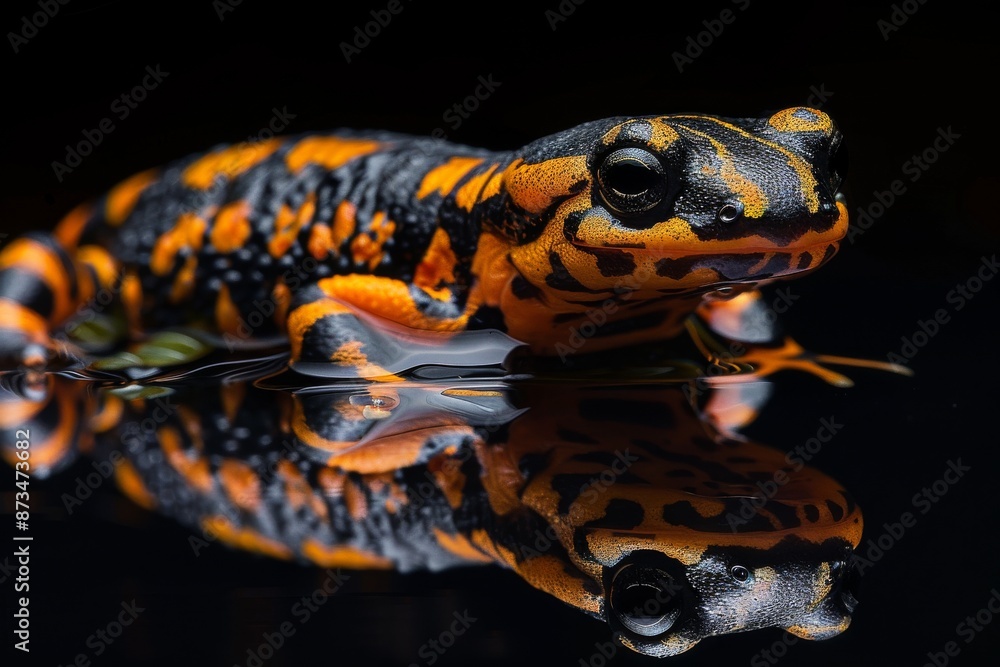 Mystic portrait of Tiger Salamander on leave, full body view, isolated ...