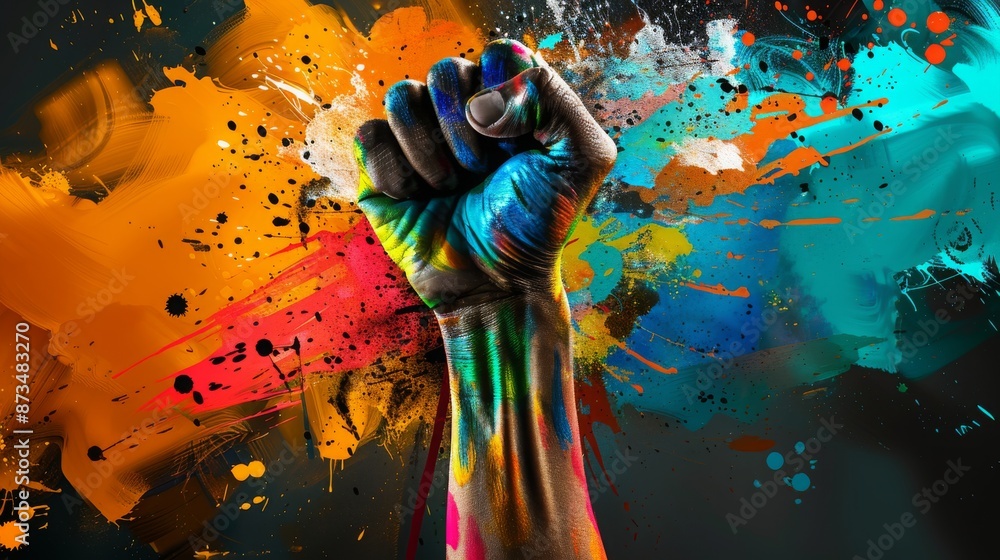 Powerful Fist Celebrating Juneteenth - Vivid Paint Splash, Pan African ...