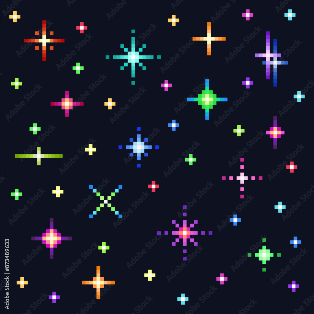 Pixel art of stars set. Star, glitter, sparkles. Pixelated starry sky ...