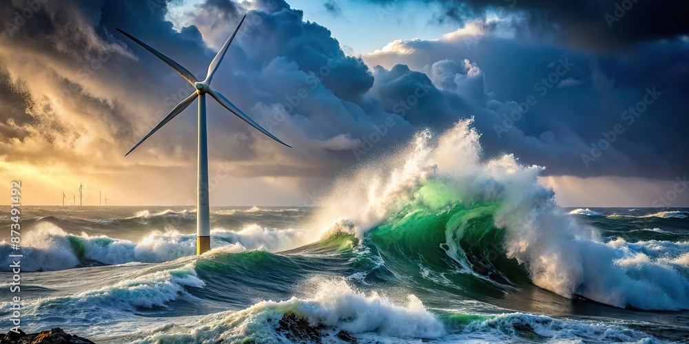 Majestic giant offshore wind turbine stands resiliently amidst ...