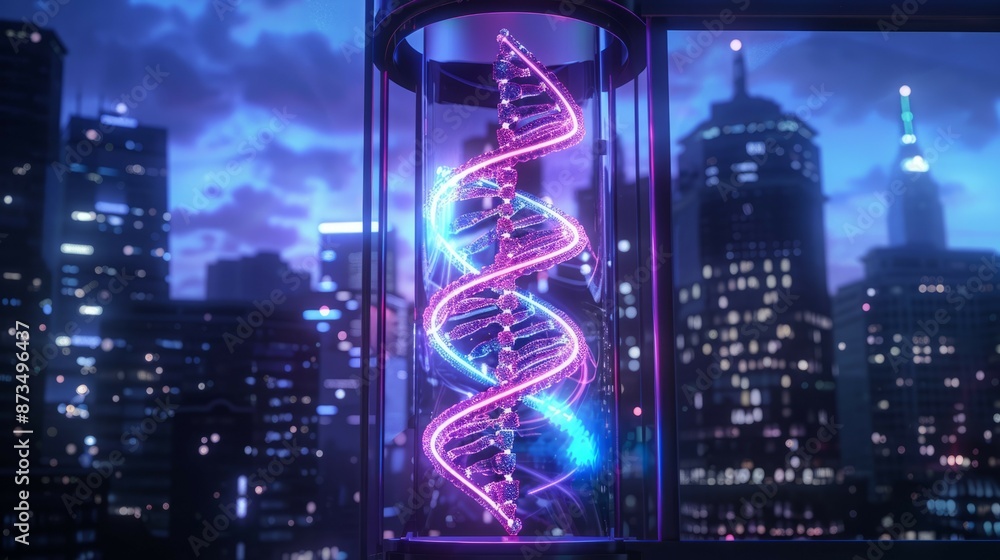 Future of genetics. A glowing DNA helix, a symbol of genetic potential ...