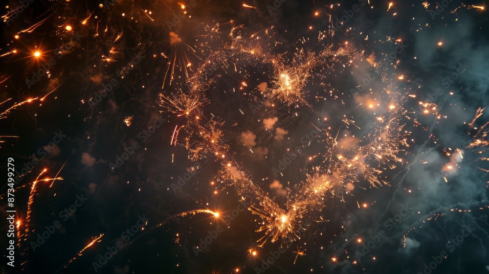 Heart-shaped fireworks display. Captivating fireworks display forming a ...