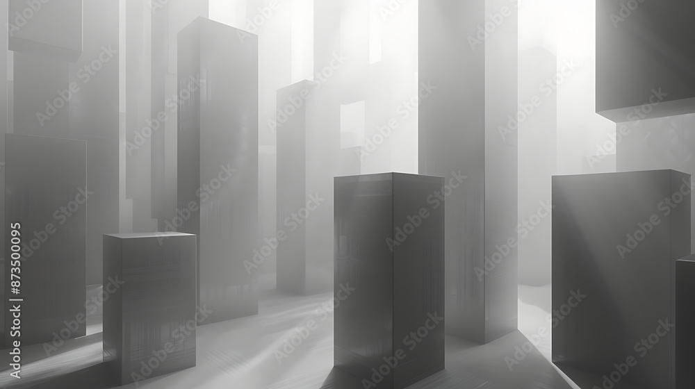 a 3D render of a minimalist architectural structure composed of cubes ...