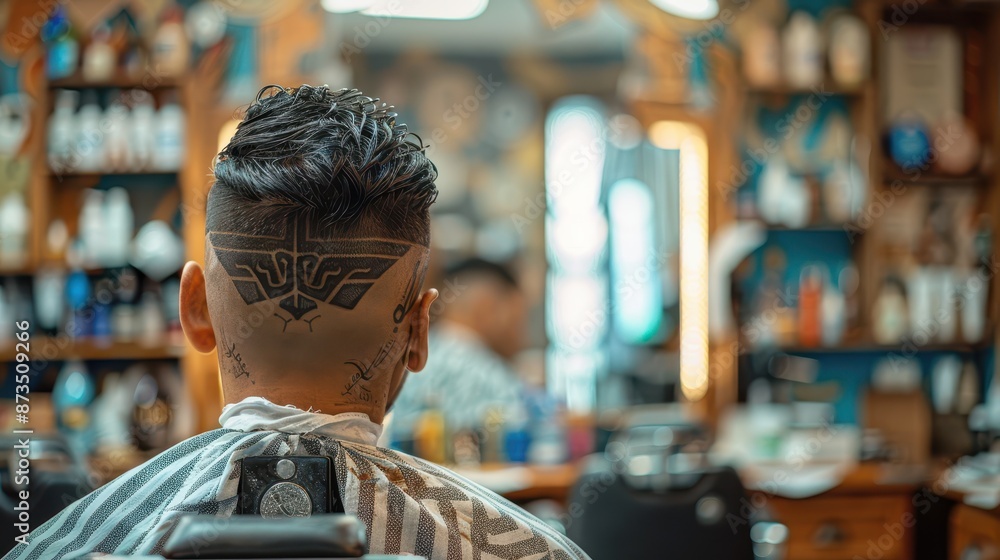 Poster A fresh geometric haircut is carefully executed in a trendy ...