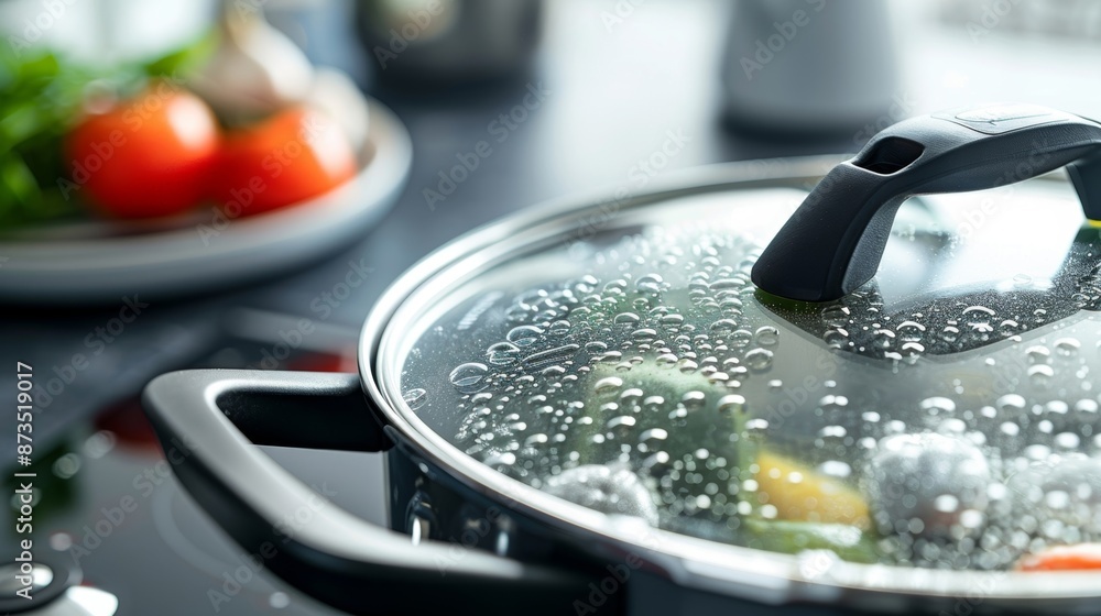 An image of a cooking pot lid with a builtin scale allowing for precise ...