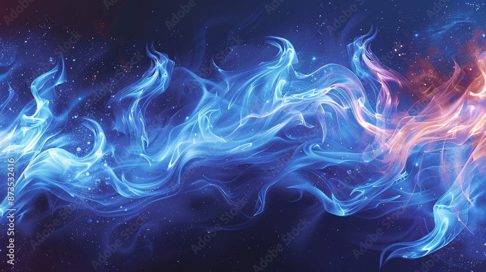An artistic graphic of swirling blue flames creating a blazing effect ...