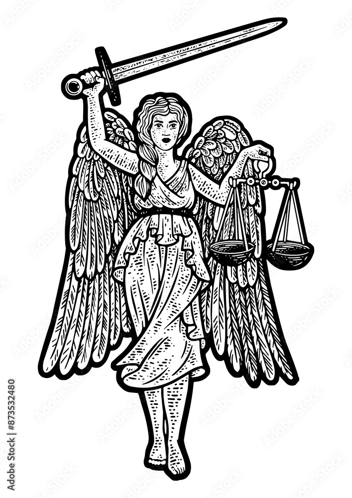 Poster Lady Justice Ancient Roman goddess sketch engraving PNG ...