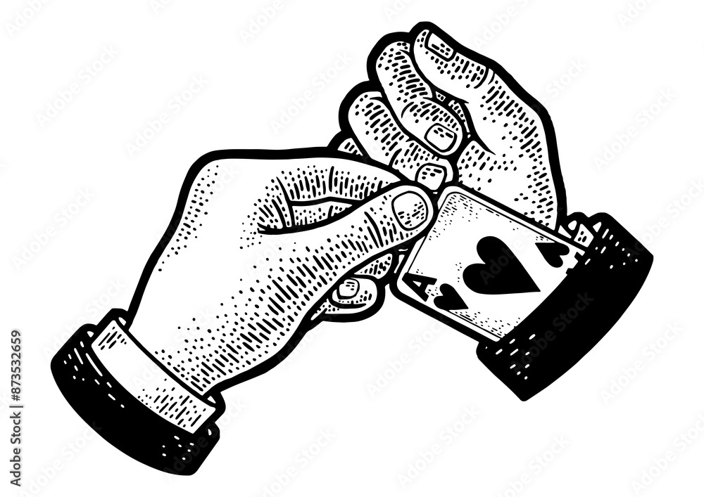 Card sharp cheater with ace card in the sleeve sketch engraving PNG ...
