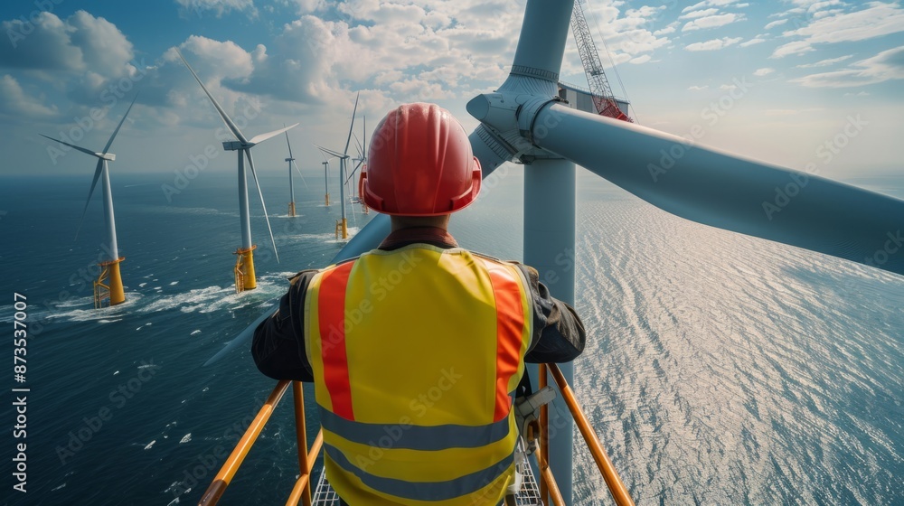 engineers on an elevated maintenance platform, highlighting the height ...