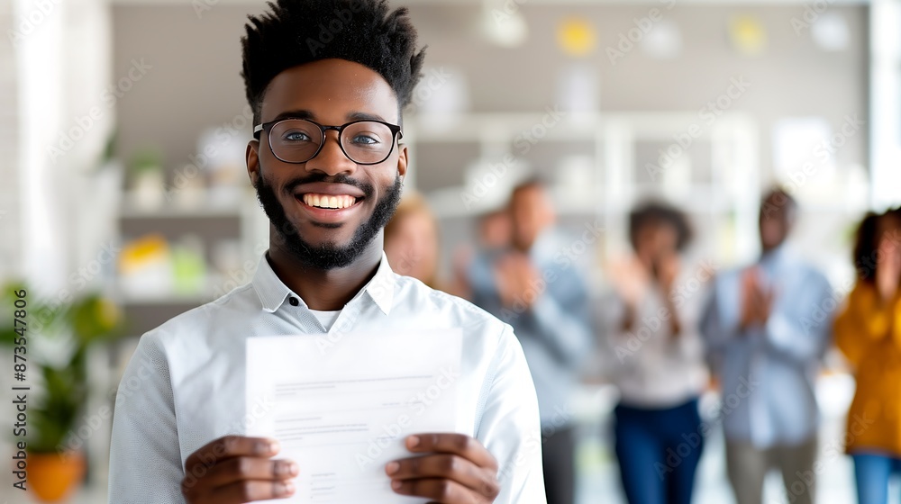 Happy black African job applicant successful new job hunt hired with ...