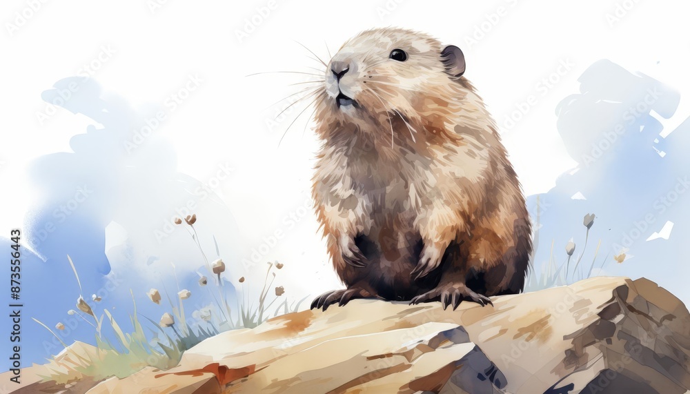 Lemming standing upright flat design side view arctic theme water color ...