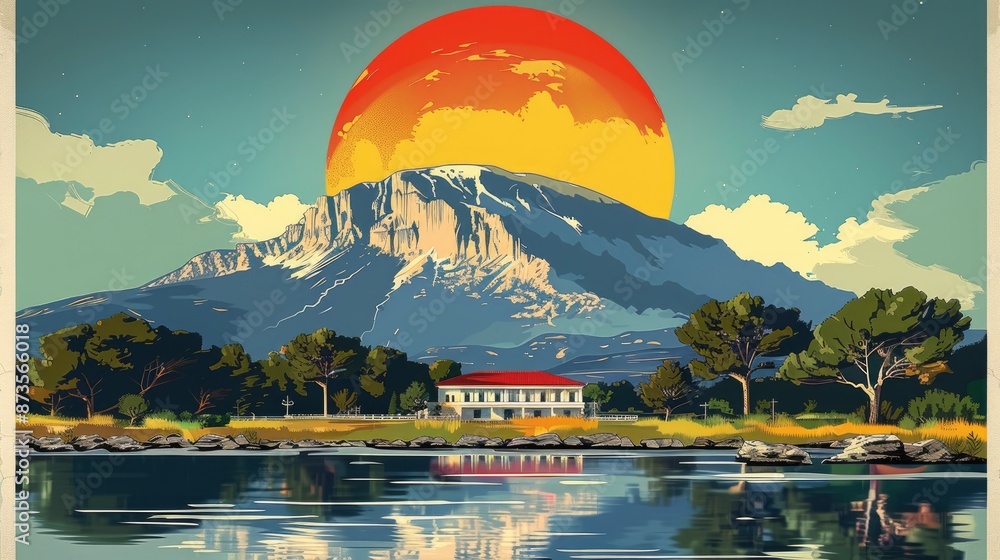 Vintage travel poster of Athens, flat design of National Archaeological ...