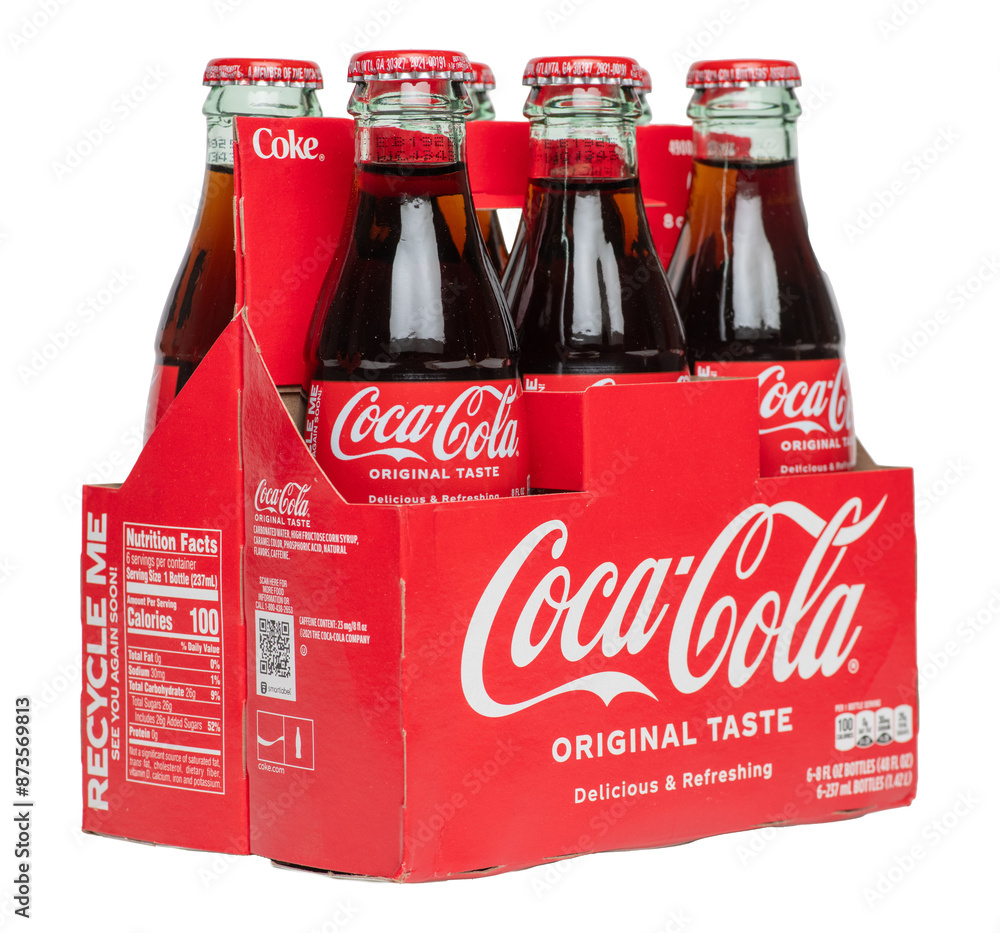 Six pack of small glass Bottles of Coca Cola Original taste, bottled in ...