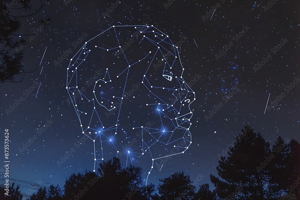 A portrait of a night sky where the constellations align to form the ...