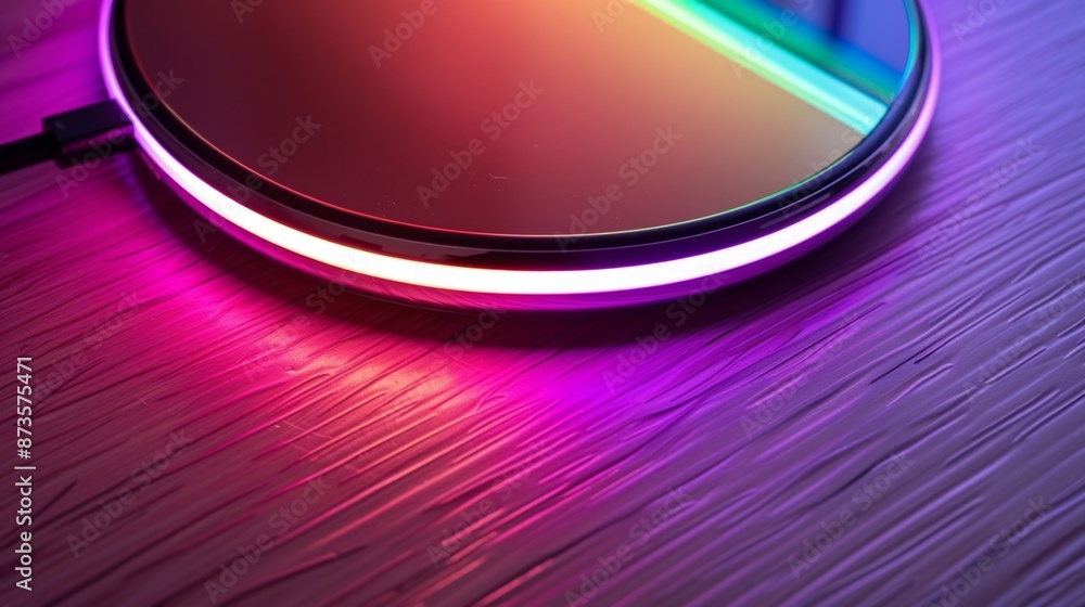 A topdown view of a wireless charging pad highlighting its LED lights ...