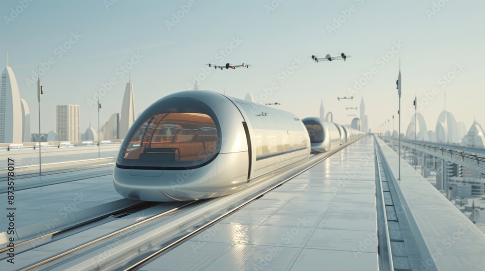An advanced public transportation hub featuring sleek autonomous ...