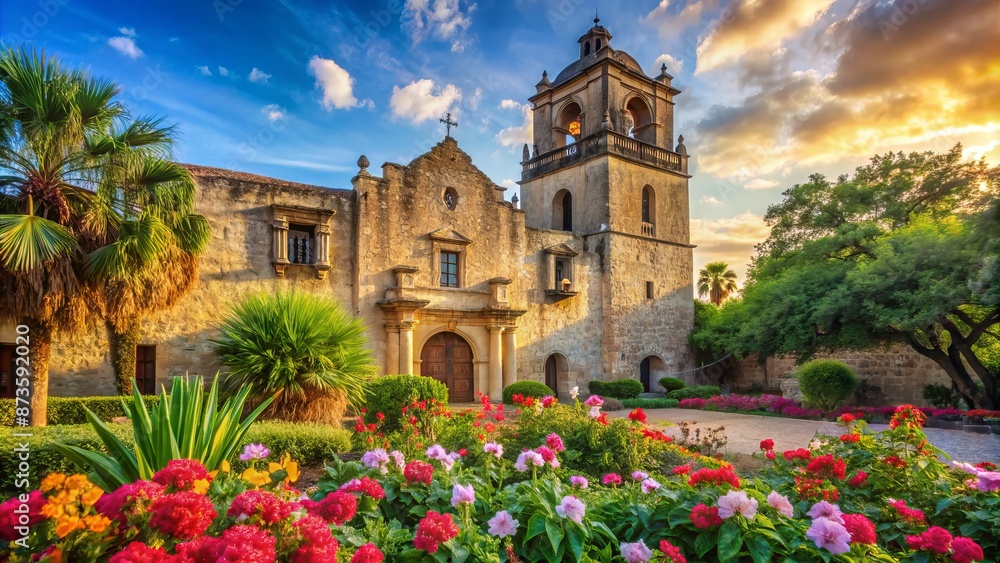 Historic Spanish colonial mission architecture surrounded by lush ...