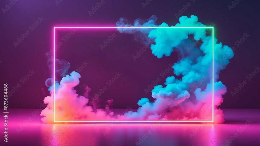 3d neon frame with smoke effect, blue and pink neon frame with smoke ...
