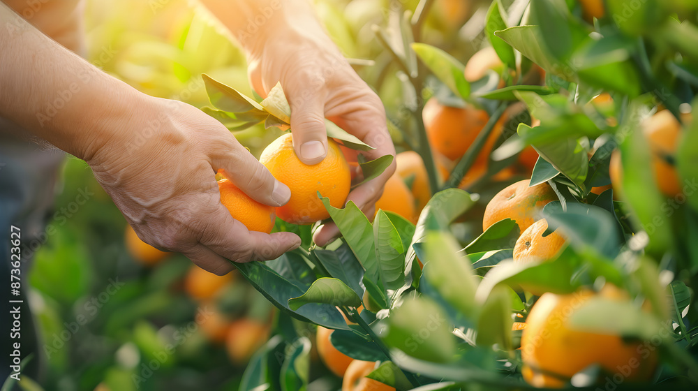 Man Harvesting Oranges From Tree. man harvesting oranges, orange tree ...