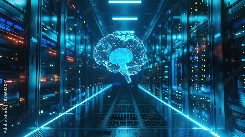 Brain Futuristic Technology background. 3D render of a glowing brain ...