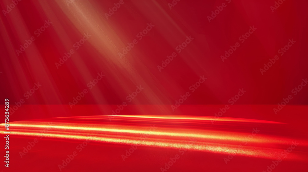Reddish background with rays shining from bottom to top, a red fabric ...