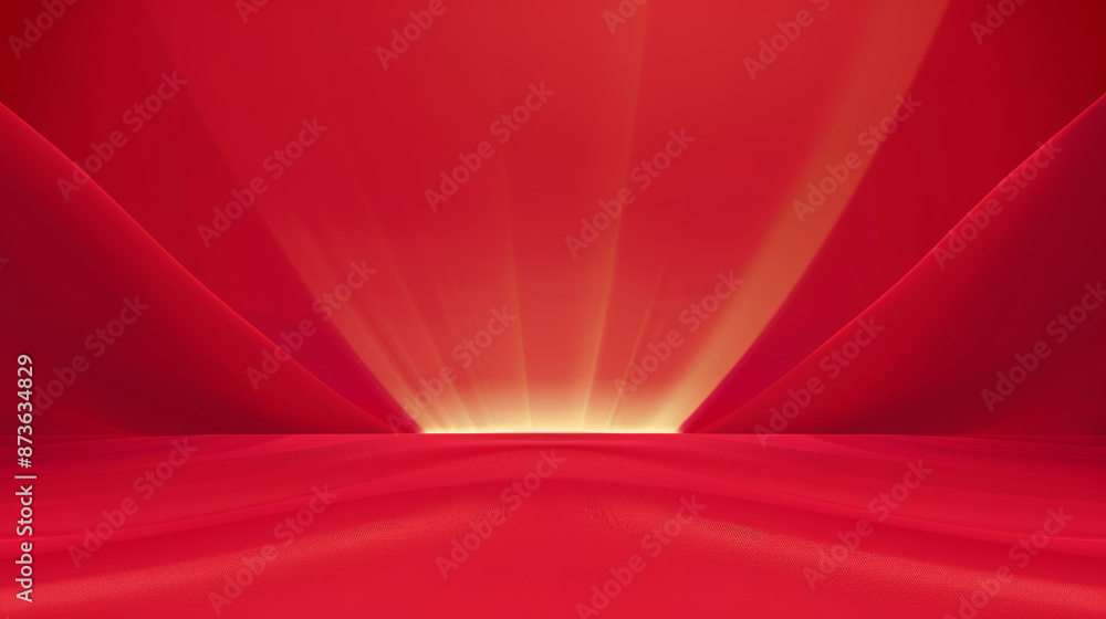 Reddish background with rays shining from bottom to top, a red fabric ...