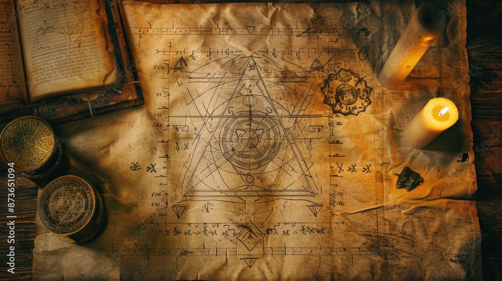 Esoteric Mystical Blueprint with Occult Sigils Ornate Arcane Markings ...