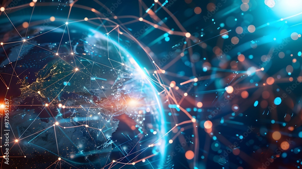 Illustration of global network connections and communication technology ...