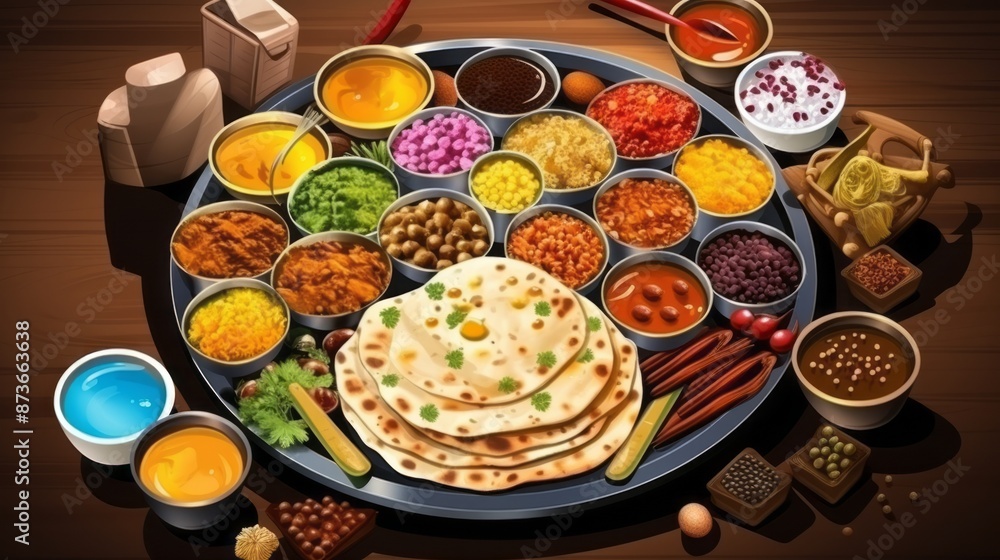 Holi festival indian assorted lunch food spread with chicken, paneer ...