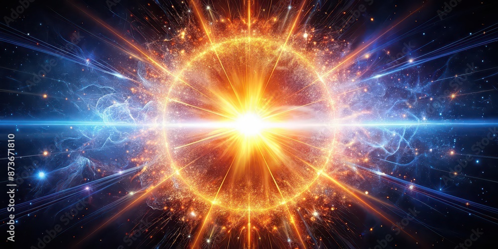 Powerful shockwave of energy with glowing particles burst and explosion ...