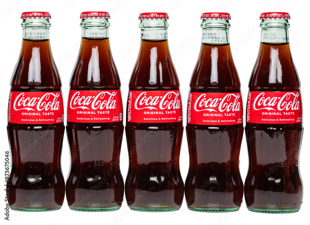 Five Small glass Bottles of Coca Cola Original taste, bottled in USA ...