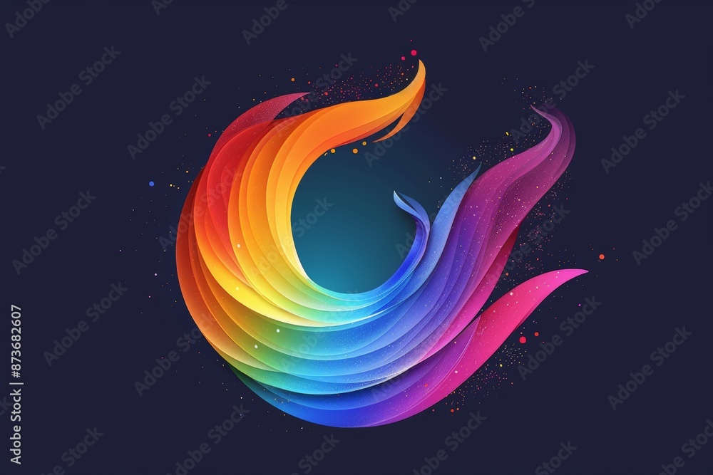 Abstract illustration rainbow-colored phoenix with dynamic curves and ...