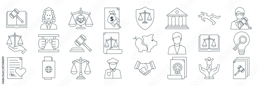 Legal and Law icons set, Included icons as Arbitration, Bankruptcy ...