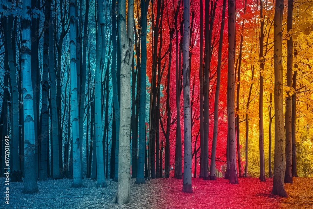 Artistic portrayal of a forest's transition across the four seasons in ...