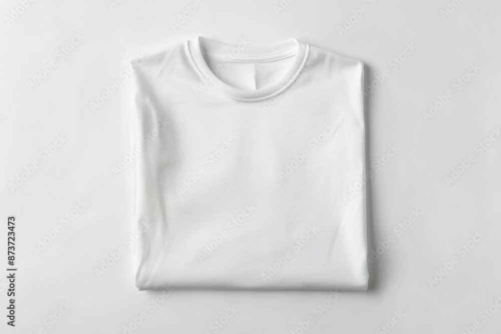 White t-shirt folded on white background, top view, mockup template for ...