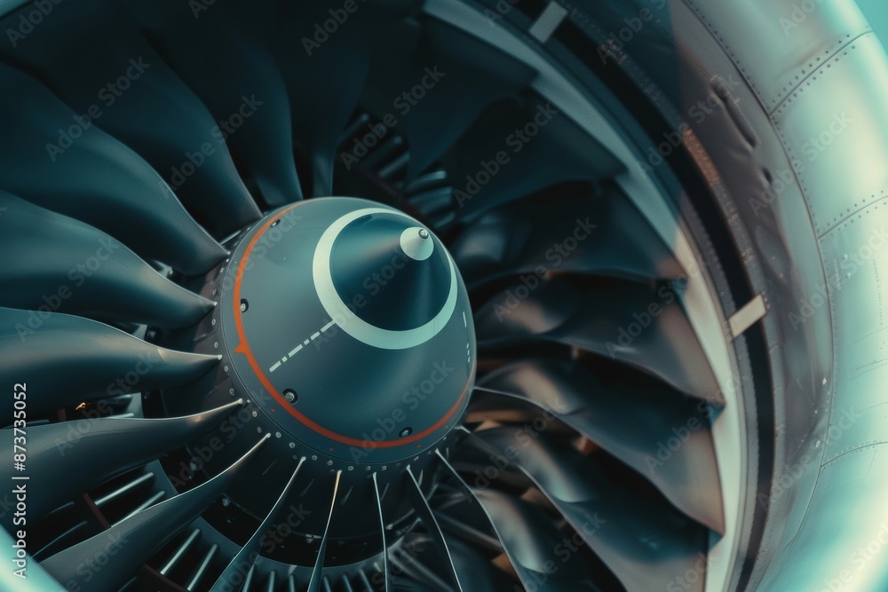 ภาพประกอบสต็อก The air intake of an aircraft engine shows the complex ...
