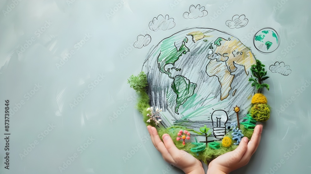 Child Drawing Sustainability and Ecology Concept for World Environment ...