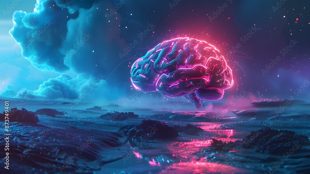 Neon brain structure, Concept art of a human brain exploding with ...