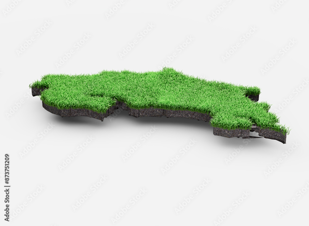 Costa Rica Map Soil Land Geology Cross Section Green Grass And Rock ...