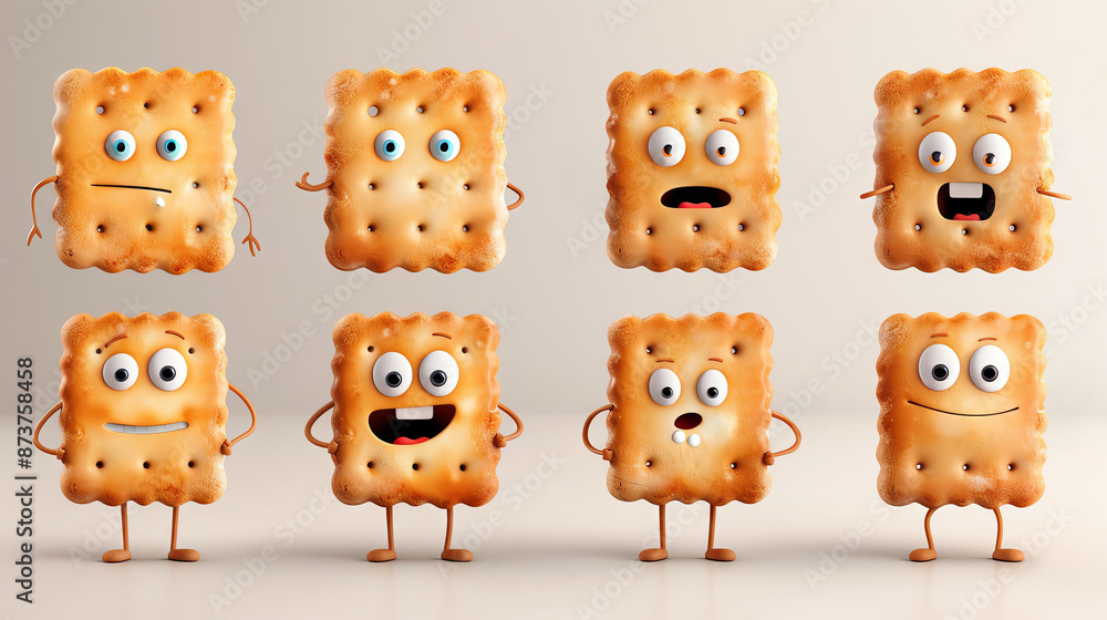 Cartoon characters of crackers, featuring cute cookies with various ...