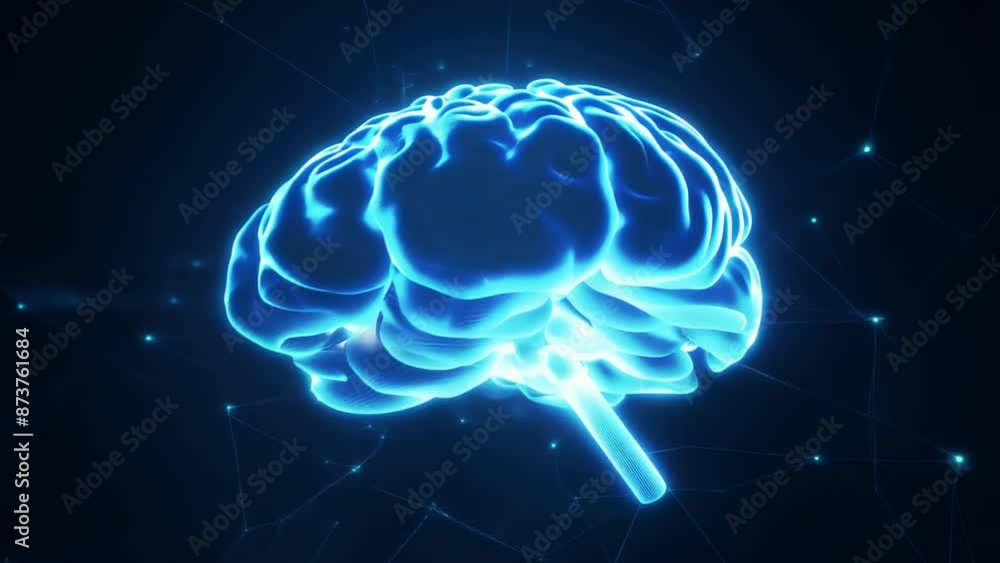Glowing blue brain illustration with interconnected nodes. Bright ...