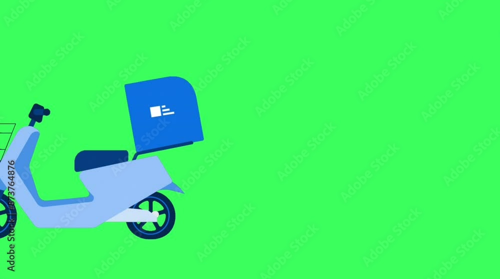 riding a scooter on green background 4k animation. Online order and ...