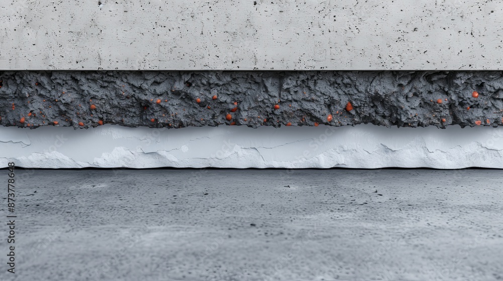 Artistic depiction of a cement slab under application, layers of ...