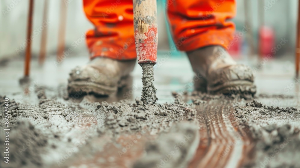 Artistic portrayal of a troweling process, with focus on the even ...