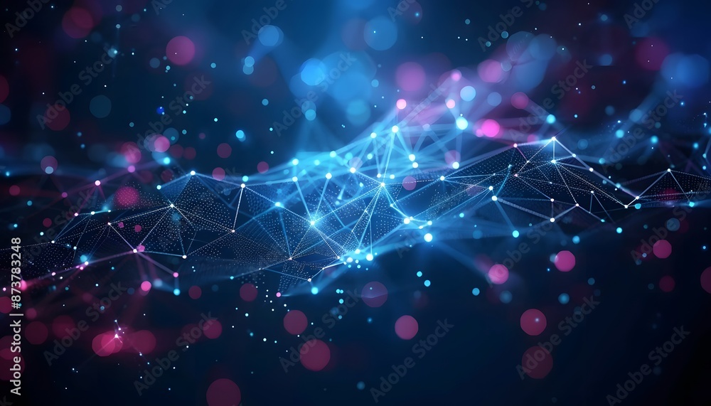 Abstract tech background with interconnected cyber cells and artificial neural connections ...