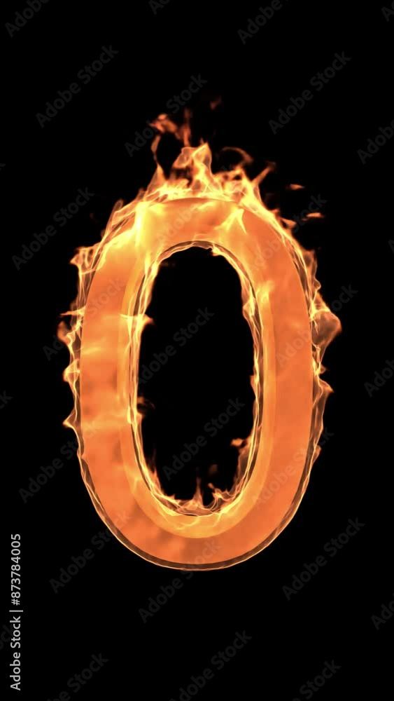 Burning number zero symbol rotating on a transparent alpha channel in a ...